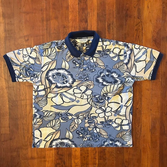 Palmland | Shirts | Vintage Hawaiian Floral Flower Polo Shirt | Poshmark